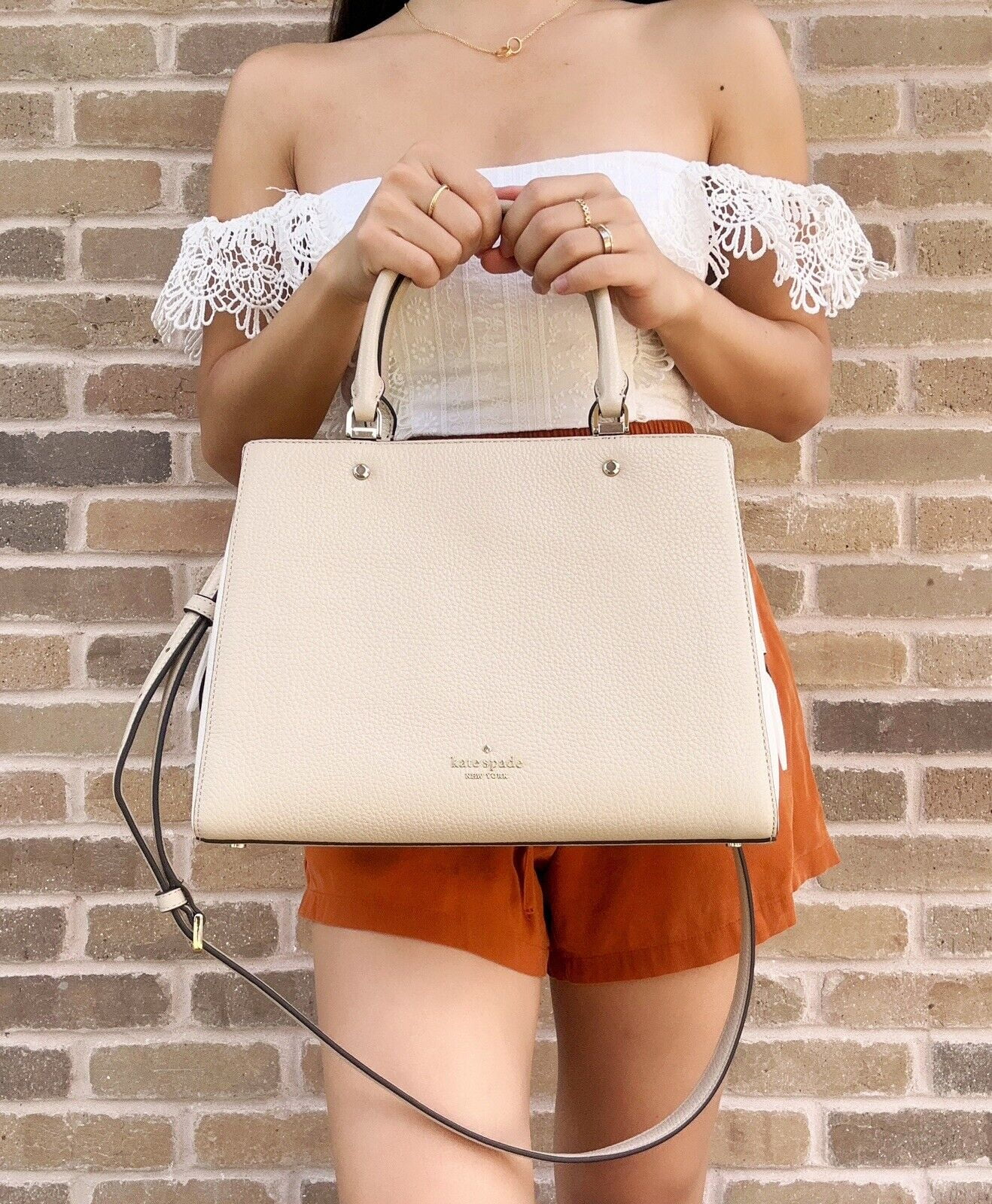 Kate Spade Leila Medium Triple Compartment Satchel Crossbody Bag Light Sand - Walmart.com