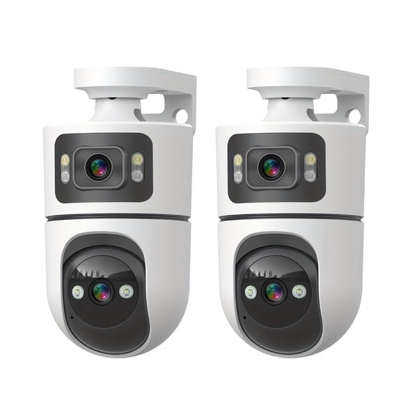 Dual Lens PTZ Outdoor Security Camera, Auto Tracking, 2.4G WiFi, Night ...