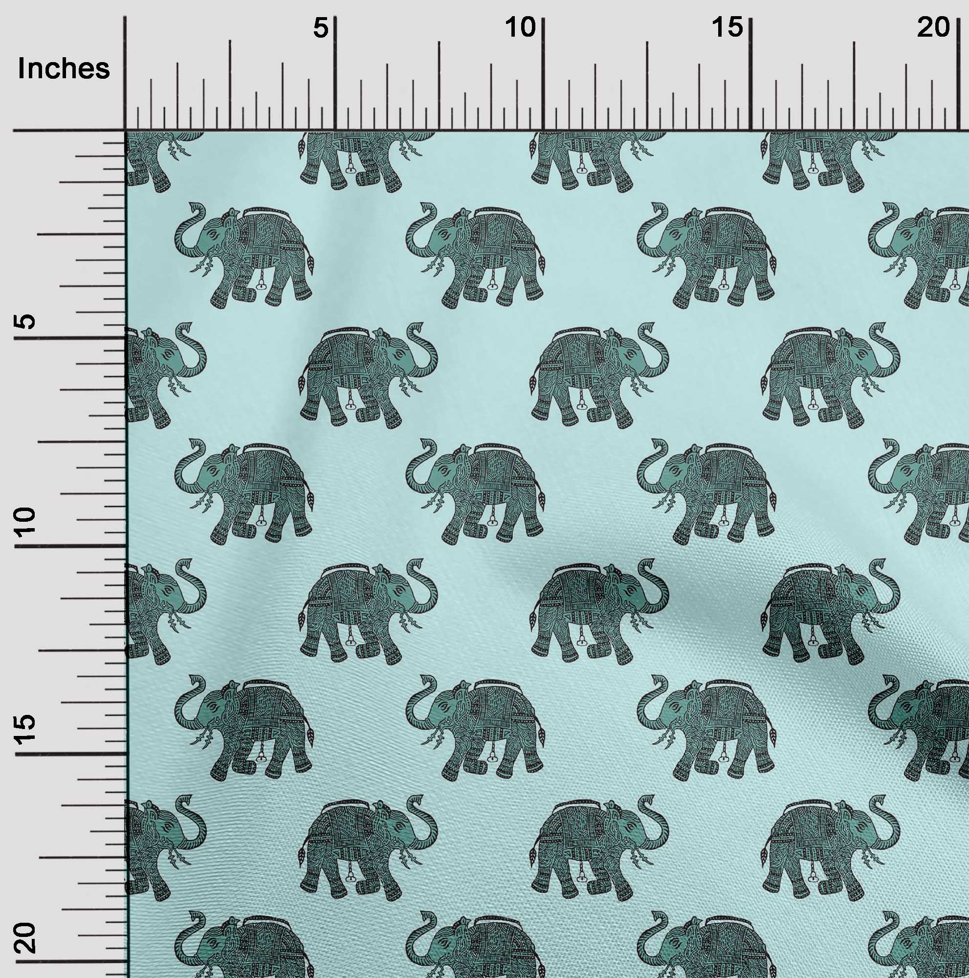 oneOone Viscose Chiffon Fabric Elephant Block Printed Fabric 1 Yard 42 ...