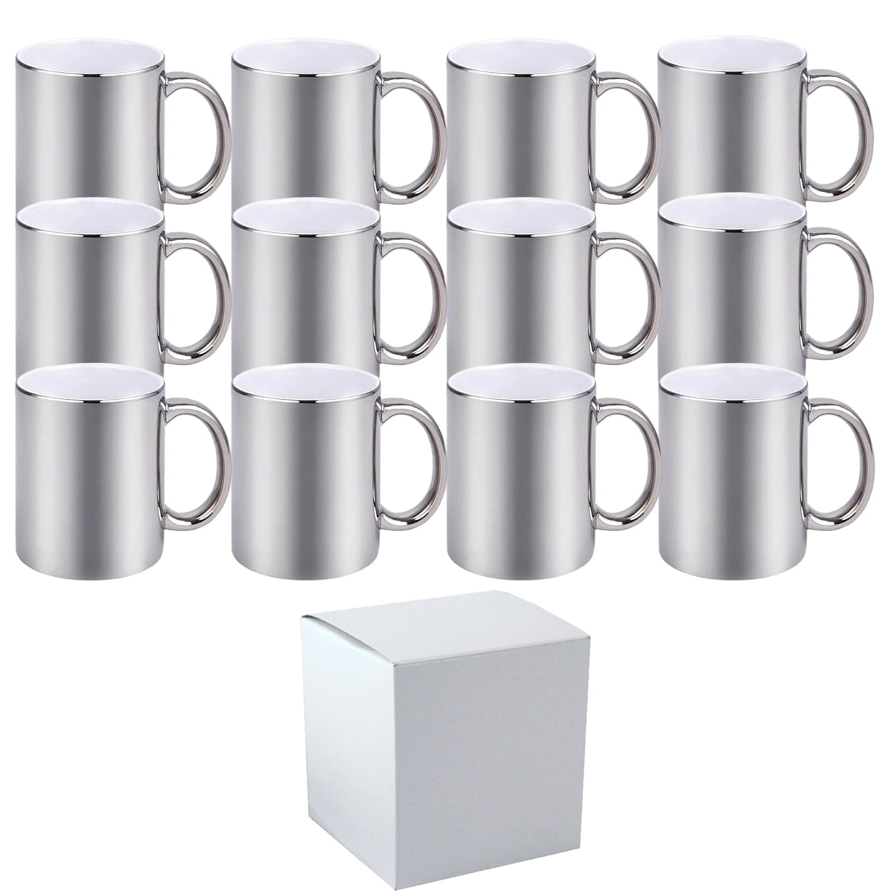 Mugsie 12 PACK 11 oz. METALLIC SILVER outer & Handle- Ceramic ...