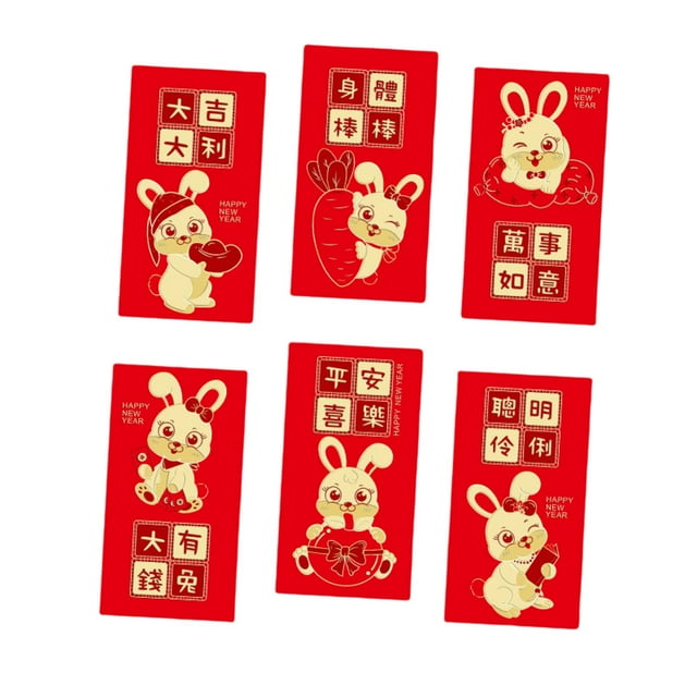 Mightlink 6Pcs Rabbit Red Packet Jubilant Cartoon Traditional 3D Relief ...