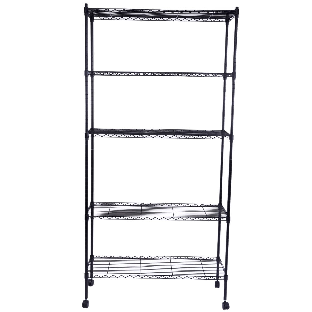Ktaxon Black 5 Tier Rolling Steel Shelving Unit Wire Shelves Garage ...