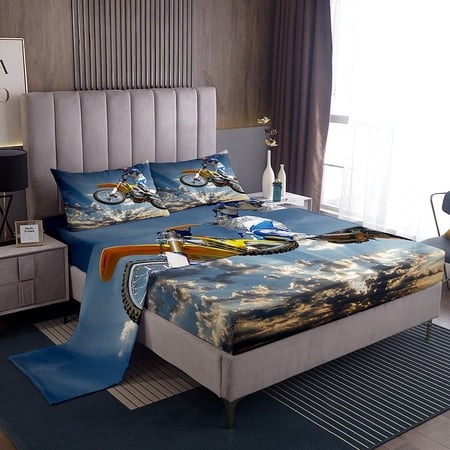 Motocross Rider Sheet Set Full Size Motorcycle Pattern Design Bed ...