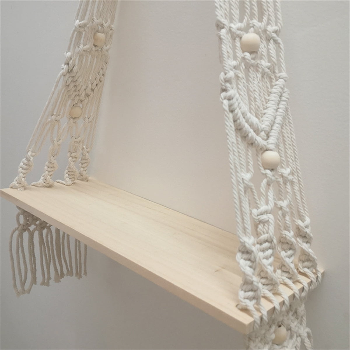 Bohemian Handmade Wooden Macrame Stand Wall Hanging Rope Shelf Floating ...
