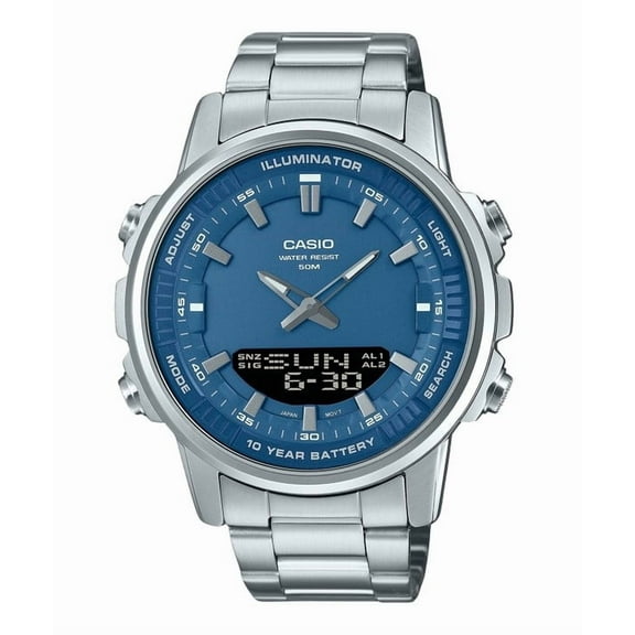 Casio Analog Digital Combination Stainless Steel Light Blue Dial Quartz ...