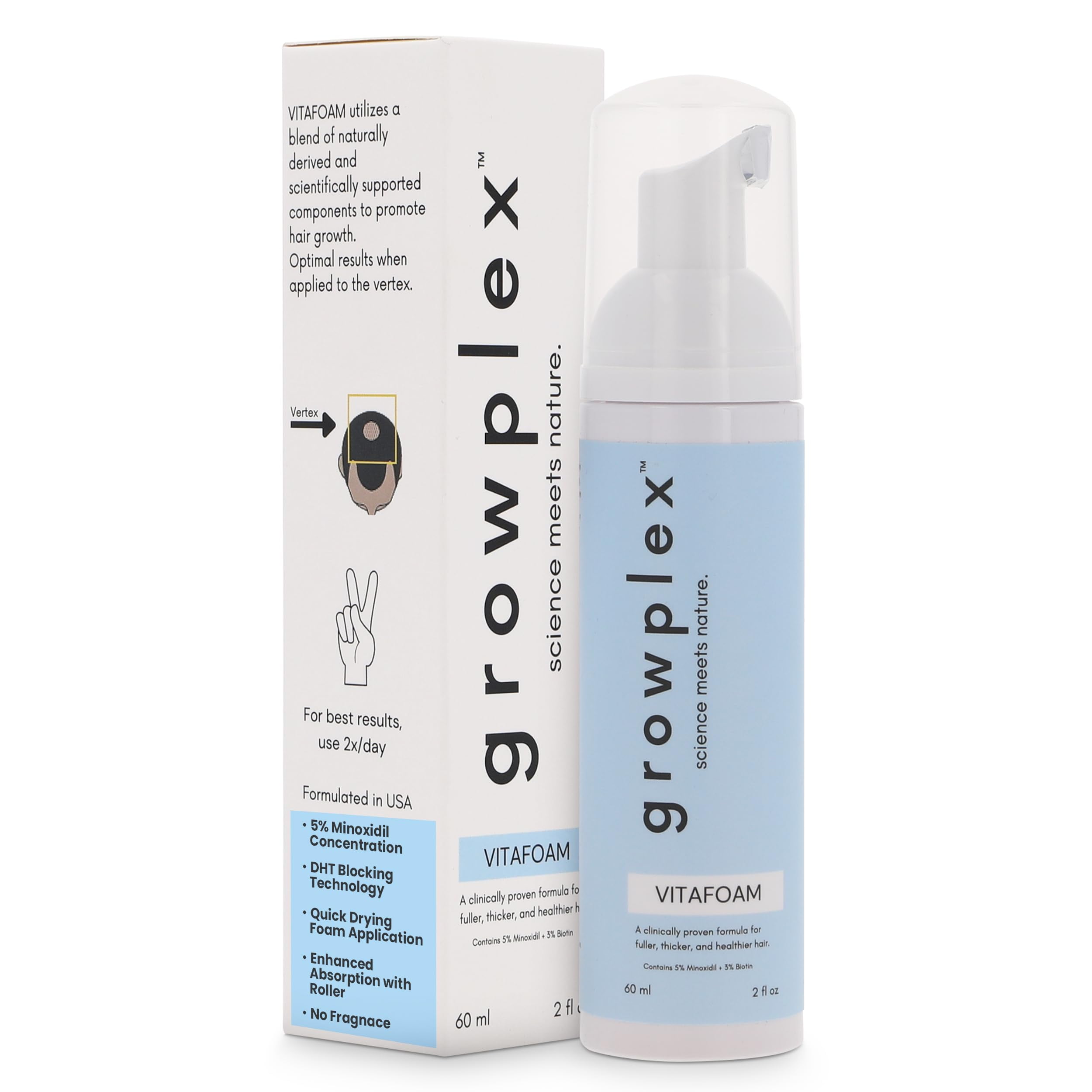 Espuma para el crecimiento del cabello Growplex Vitafoam 5% Minoxidil ...