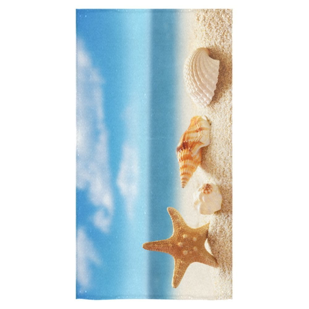 ZKGK Starfish and Shells on Blue Sea Beach Towel Bath Towel Bathroom ...