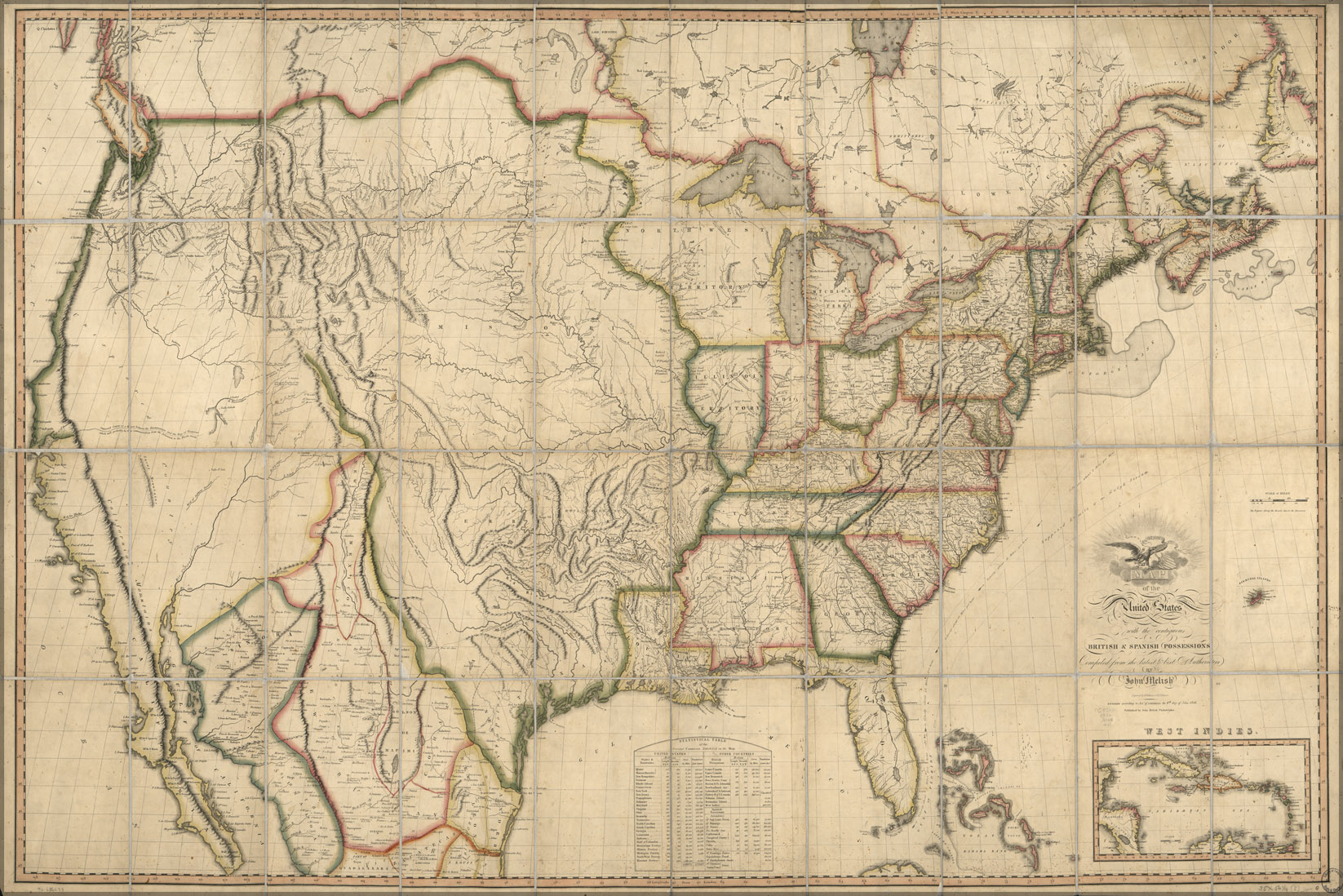 24"x36" Gallery Poster, Map of the United States of America 1816 p2 ...
