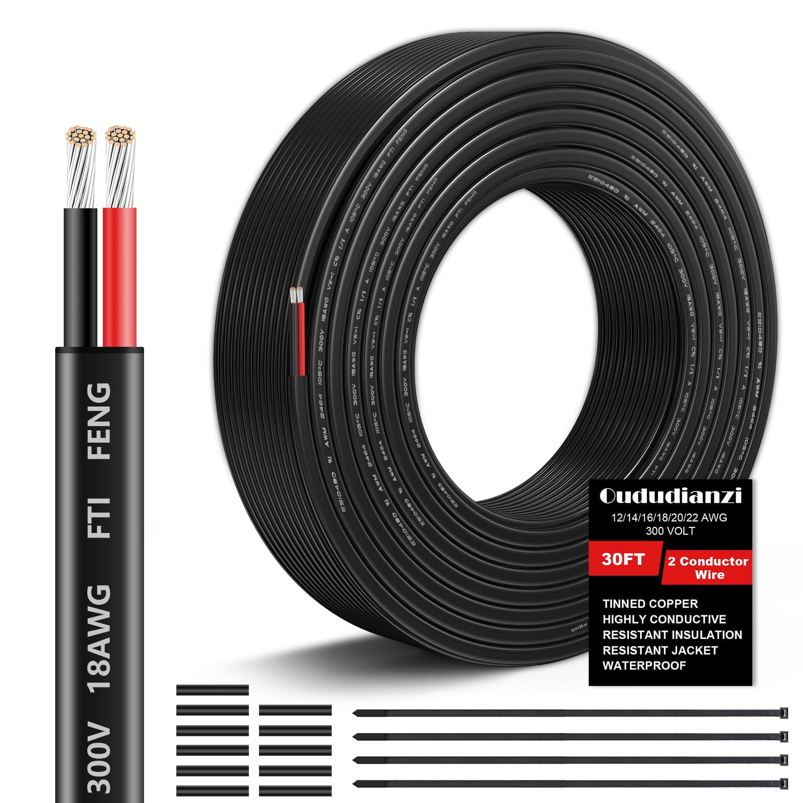 Cable eléctrico calibre 18, 2 conductores, 18 AWG, PVC trenzado, 9 m ...