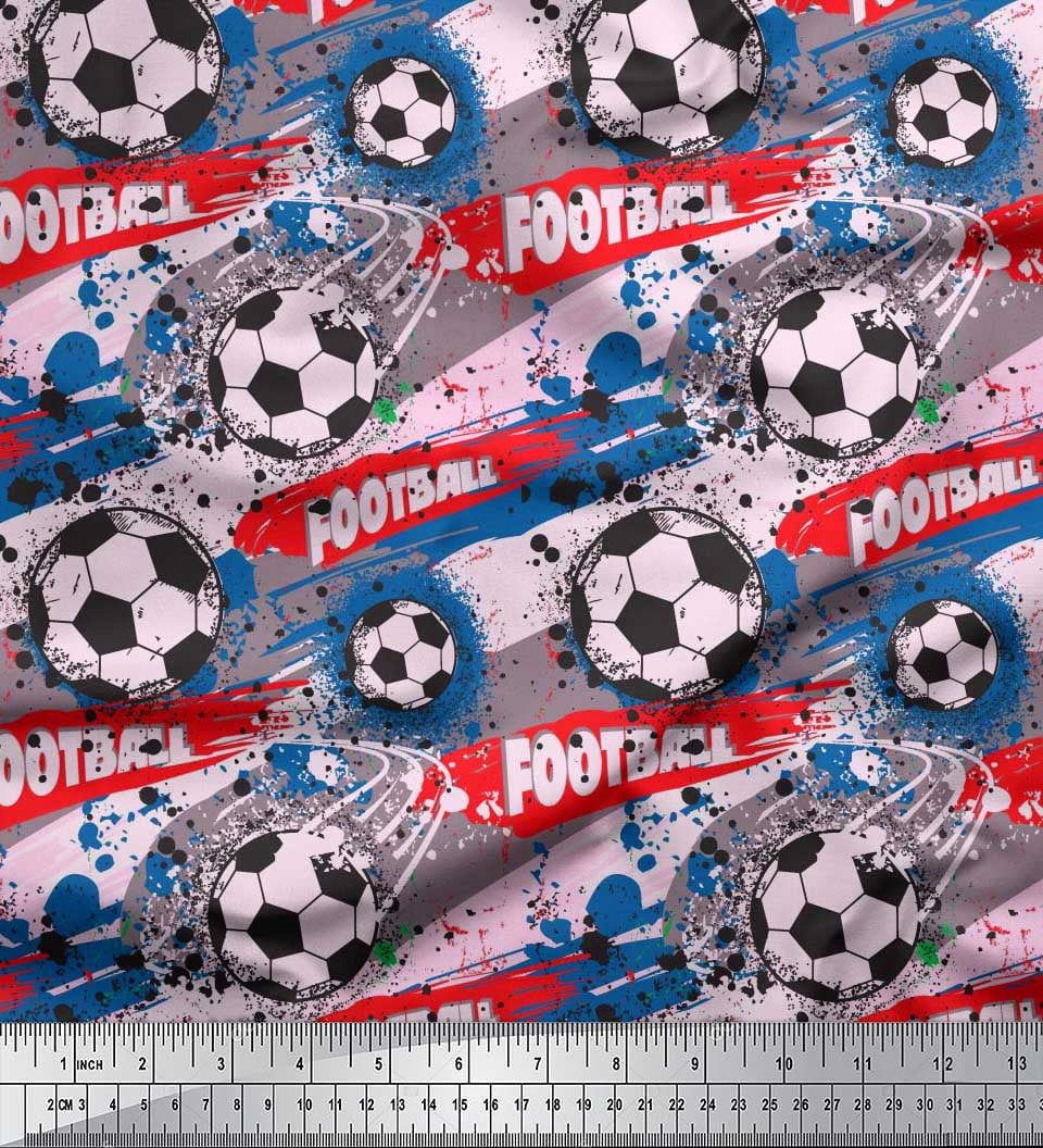 Soimoi Pink polyester Crepe Fabric Brush Stroke & Football Sports Print ...