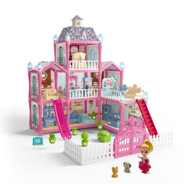 Odetina Dollhouse, 8 Room House Play Set for Girl with Slide Doll and ...