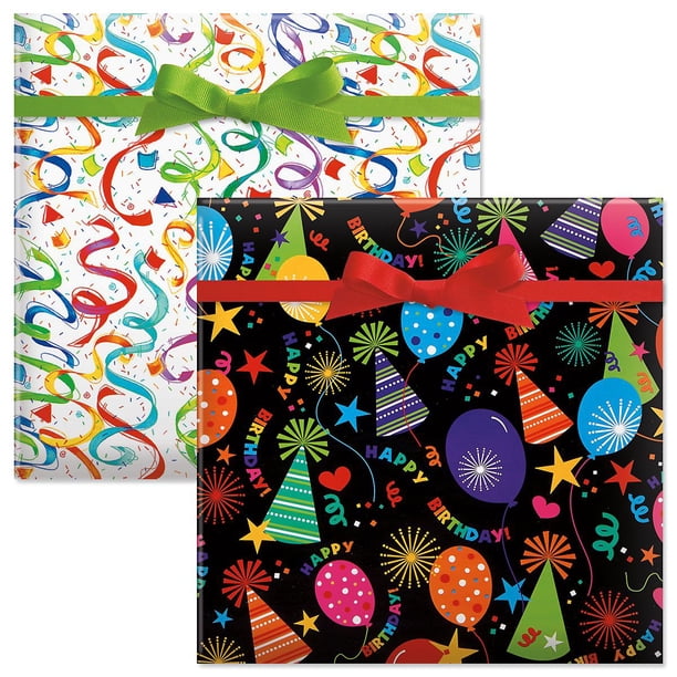 Birthday Gift Wrap Value Pack - Festive Wrapping Paper, 2 Giant Rolls ...