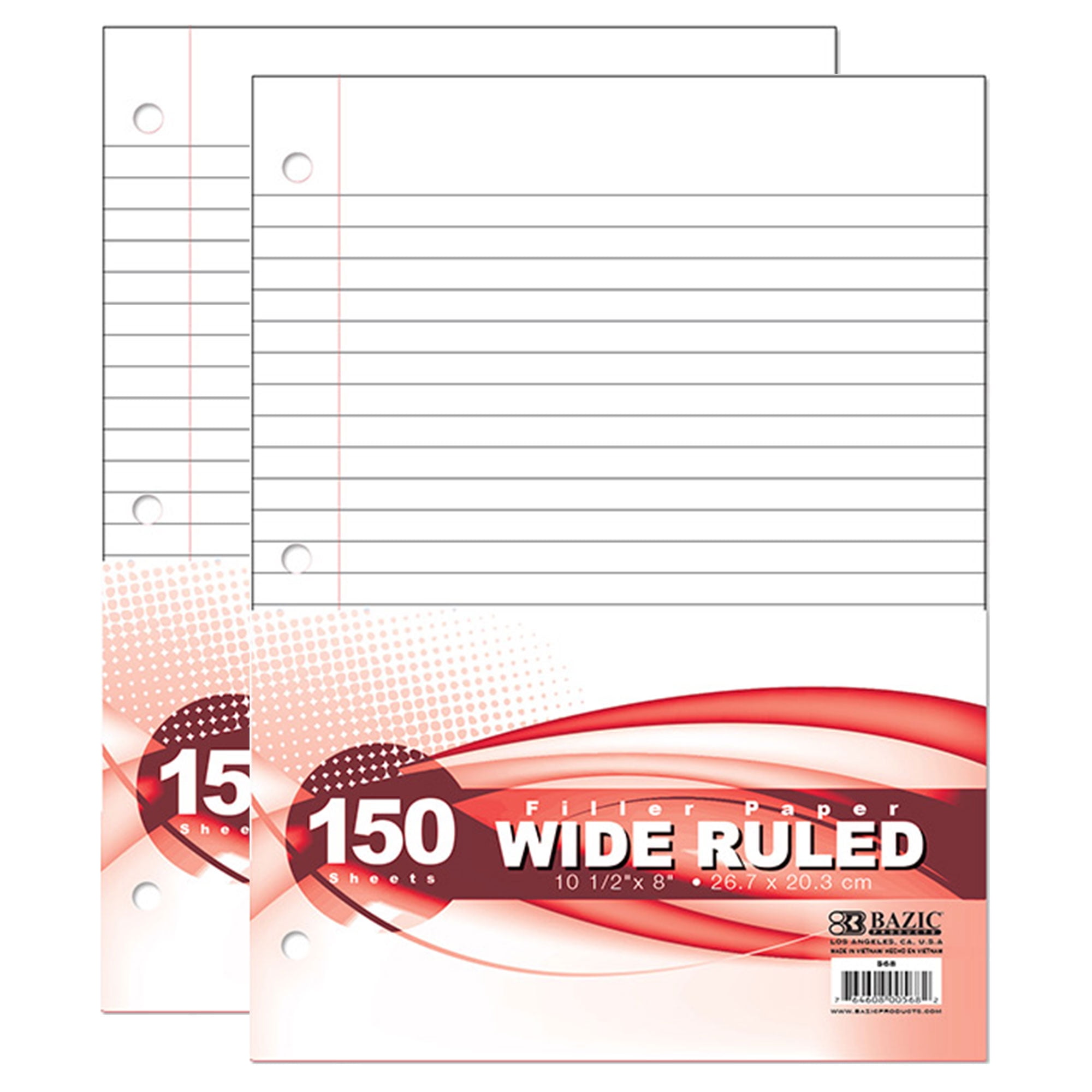 BAZIC Filler Paper Loose Leaf 150 Sheet, Wide Ruled 3 Hole Punched, 2 ...