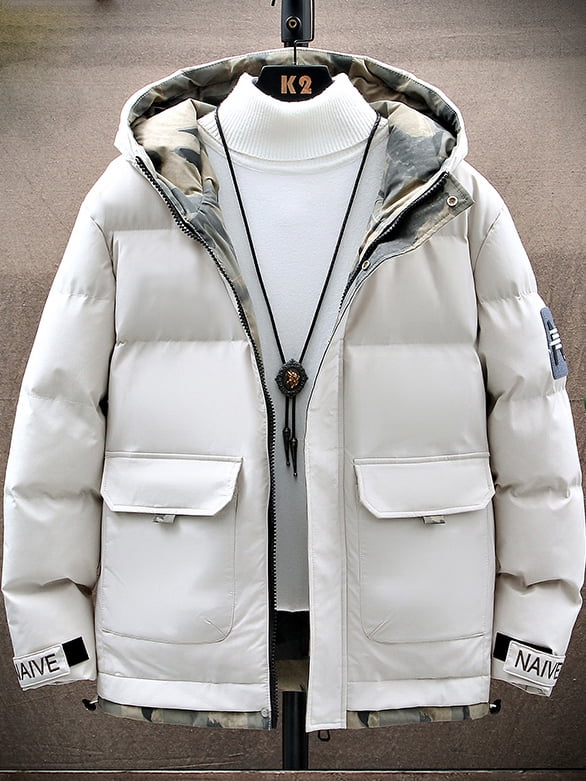 Men Puffer Jacket Quilted Padded Winter Coat Beige 4XL - Walmart.com