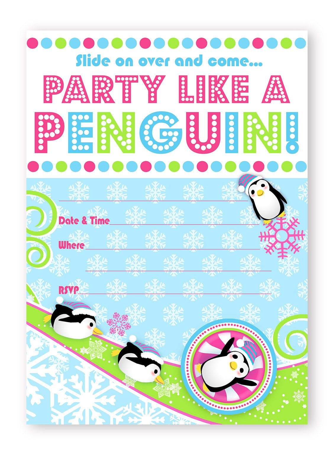 Penguin Party LARGE Invitations - 10 Invitations 10 Envelopes - Pink ...