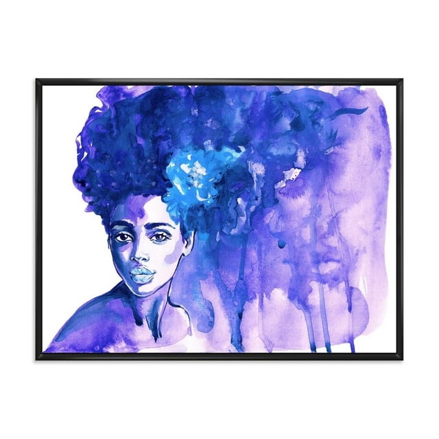Designart Glorious Blue Portrait of African American Woman FLOAT FRAME ...