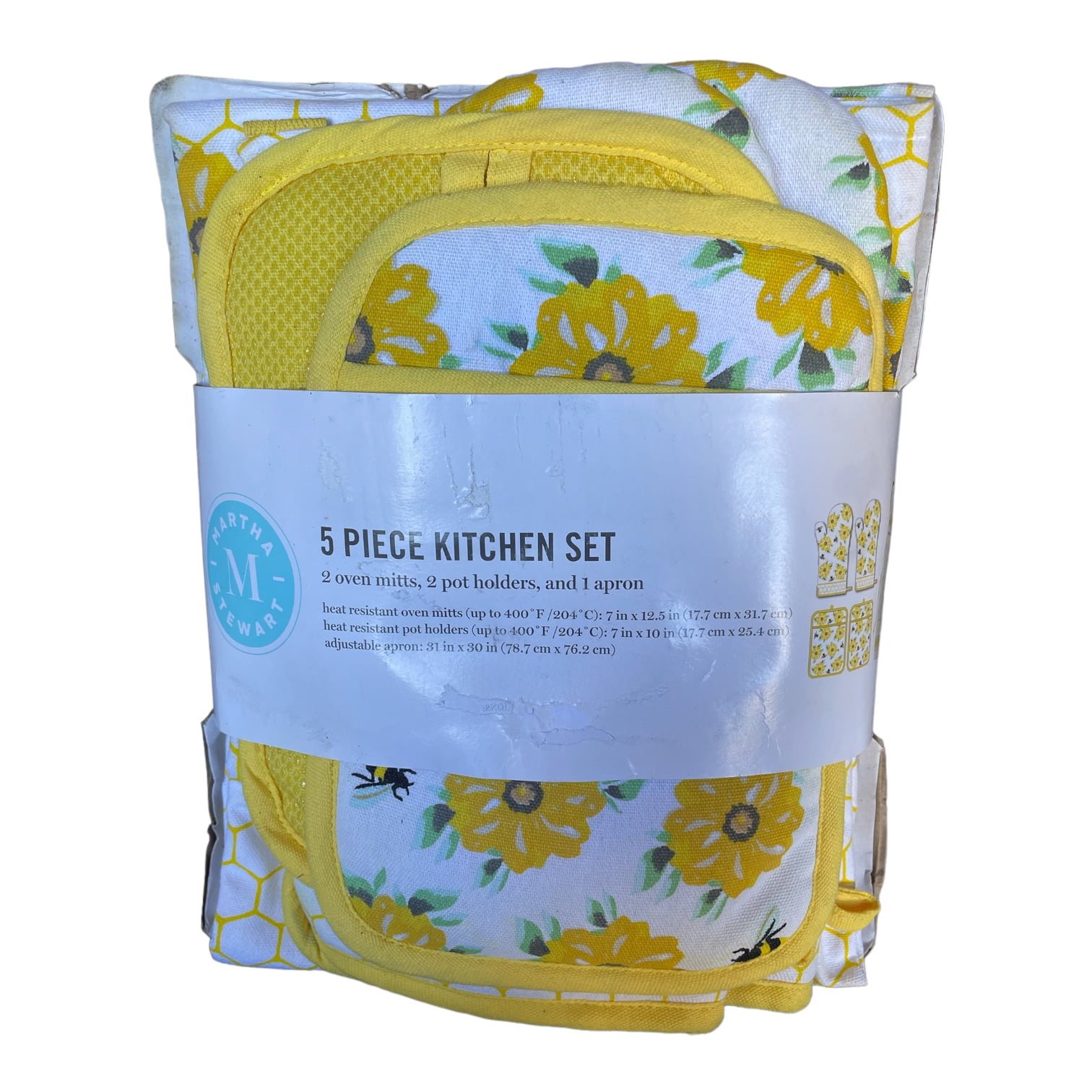 Martha Stewart 5-Piece Kitchen Set, 2 Mitts, 2 Holders, 1 Apron, Happy ...