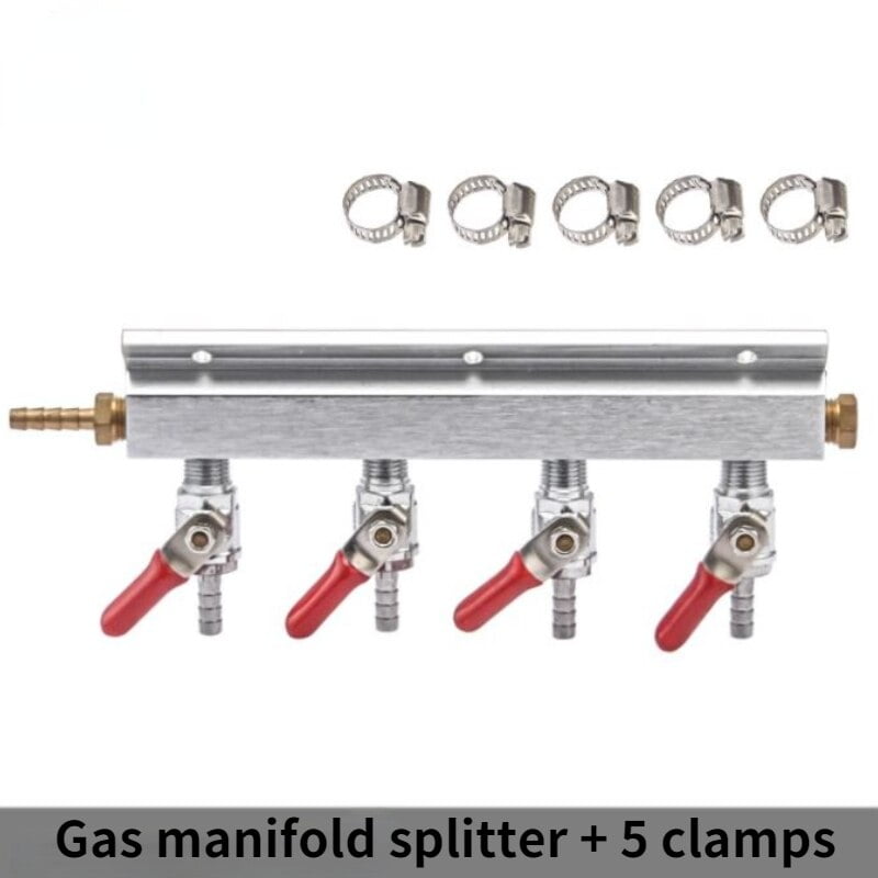 1/4" Gas line manifold splitter with 5 clamps beer CO2 distributor 4 ...