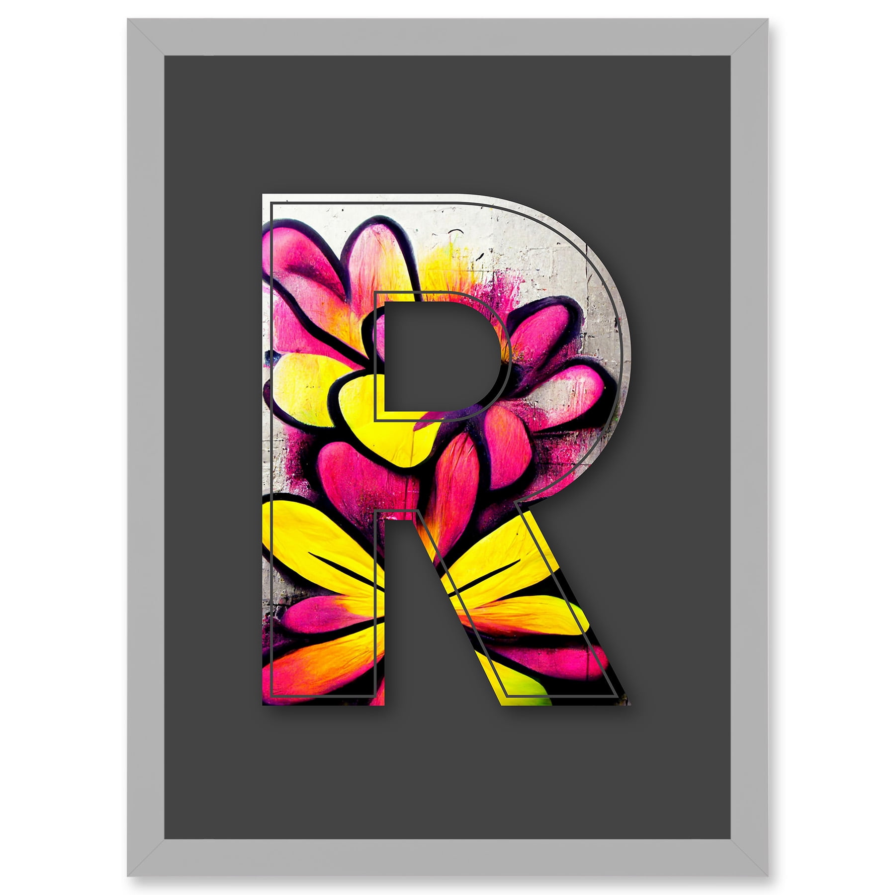 Letter R Yellow Pink Flower Decorative Graffiti Mural Alphabet Initial ...
