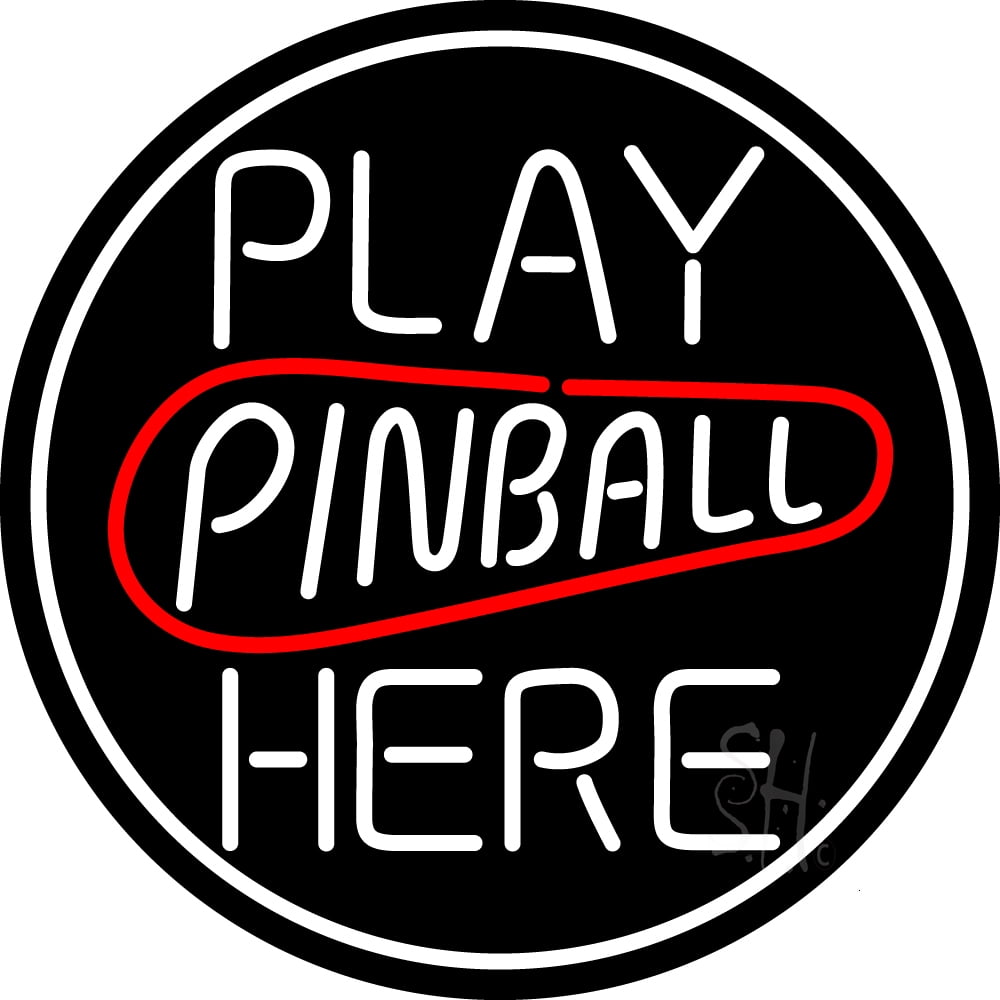 Play Pinball Herw 2 LED Neon Sign 26 x 26 - inches, Black Square Cut ...