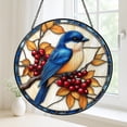 Bluebird Red Berry Window Hanging, Stained Glass Style Bird Suncatcher ...