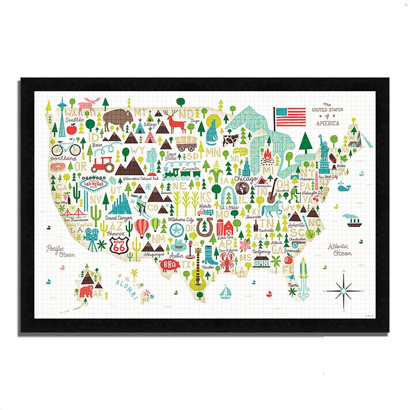 Home Décor State Map Heart Silhouette Aged-Look Print Customized ...