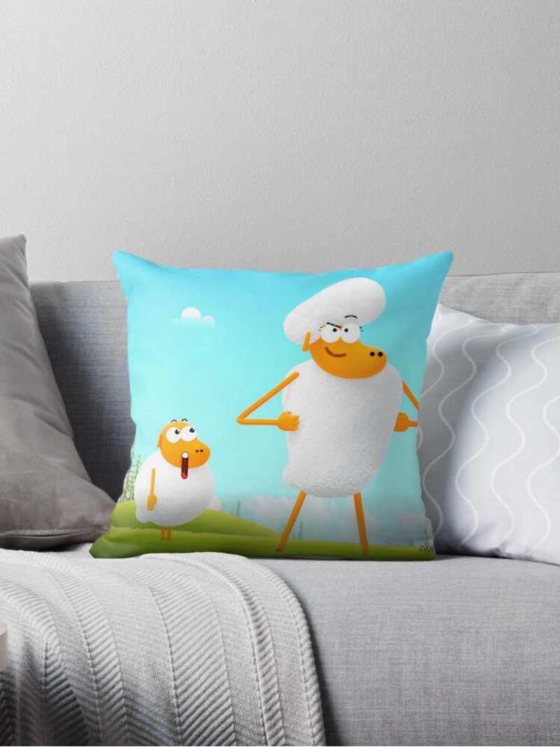 Decorative Cartoon Sheep and Grassy Hills Throw Pillow Cover, Double ...