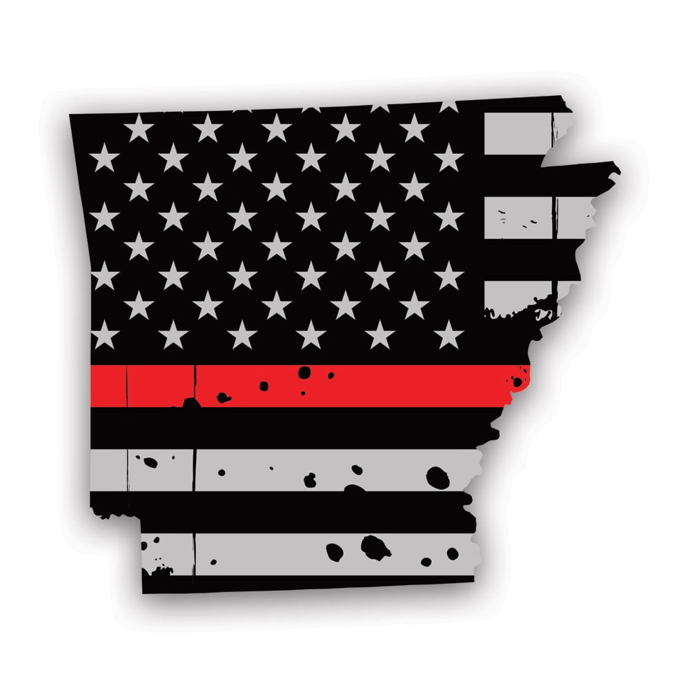 Distressed Arkansas State Shaped Subdued US Flag Thin Red Line Sticker ...