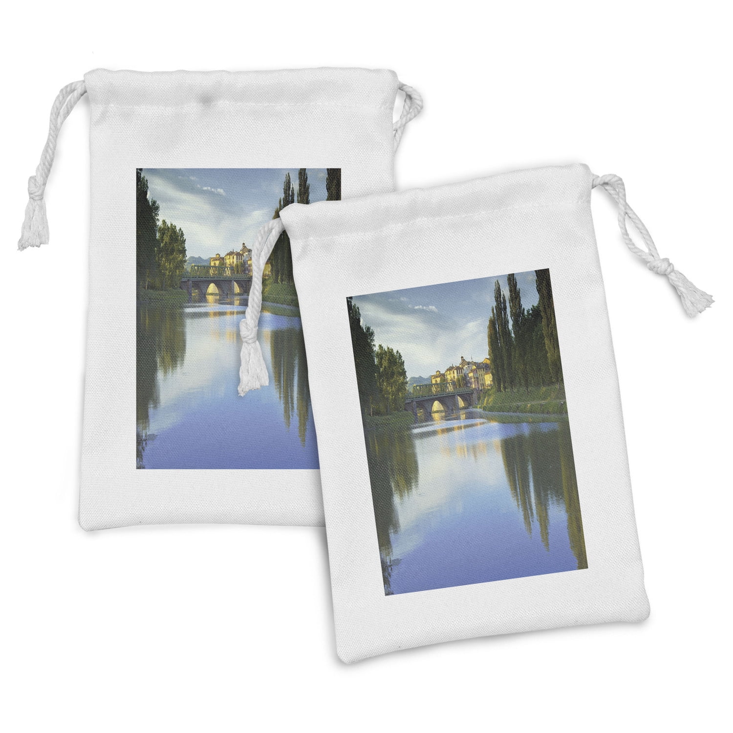 Landscape Fabric Pouch Set of 2, Majestic Tevere River Meets Bridge in ...