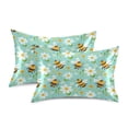 Bee and Flowers Pattern Pillow Case Queen Size Silky Satin Pillow Cover ...