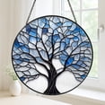Abstract Blue Tree Stained Glass Suncatcher, Decorative Window Hanging ...