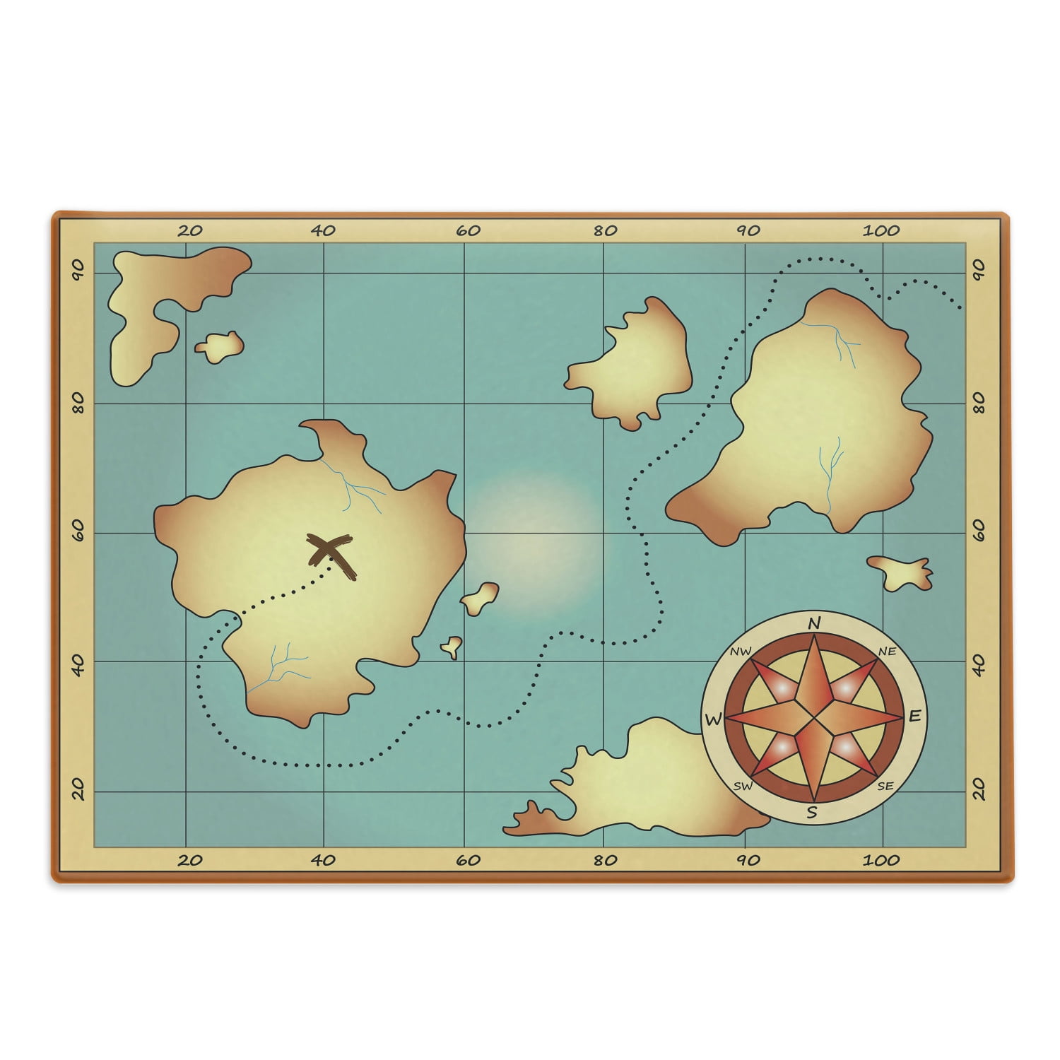Island Map Cutting Board, Treasure World Map Design with Compass ...