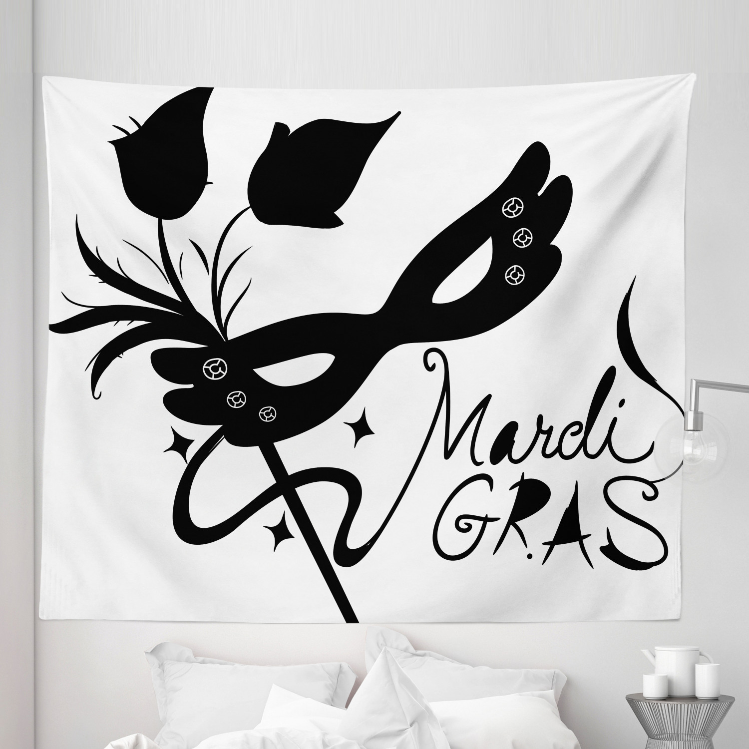 Mardi Gras Tapestry, Classical with Flowers Feathers Calligraphy Star ...
