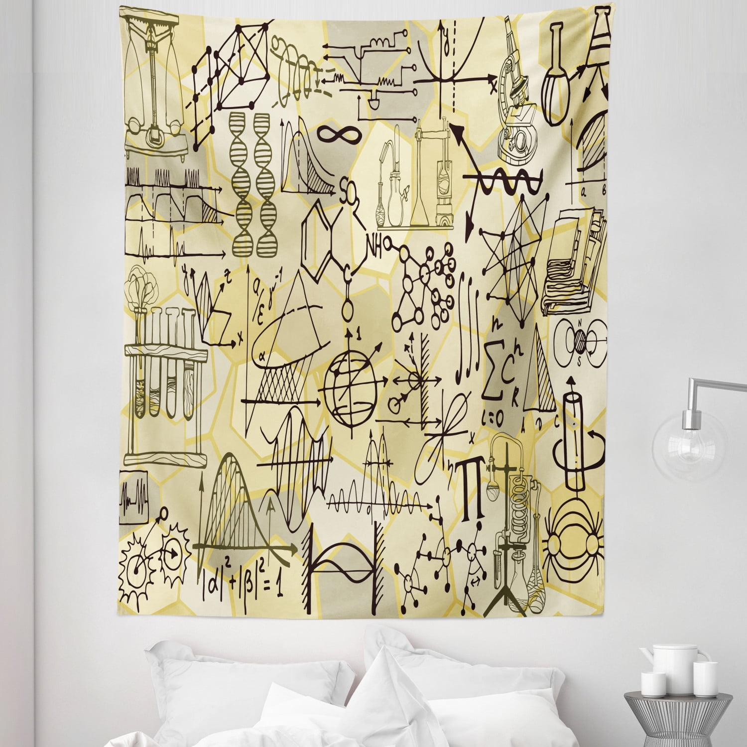 Science Tapestry, Repeating Pattern Hand Drawn Symbols and Formulas on ...