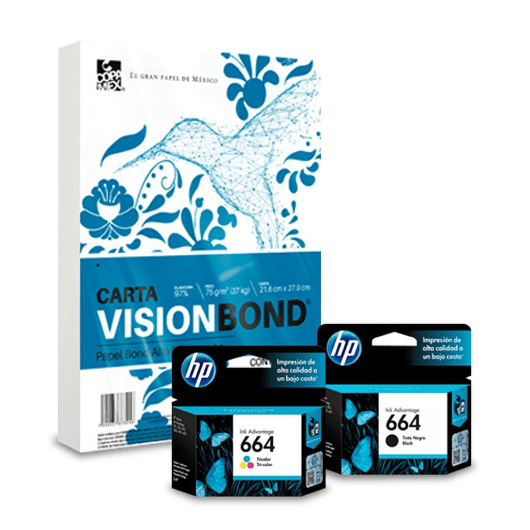 Combo de 2 cartuchos de tinta HP 664 Negro y Tricolor Paquete de hojas blancas | Walmart en línea