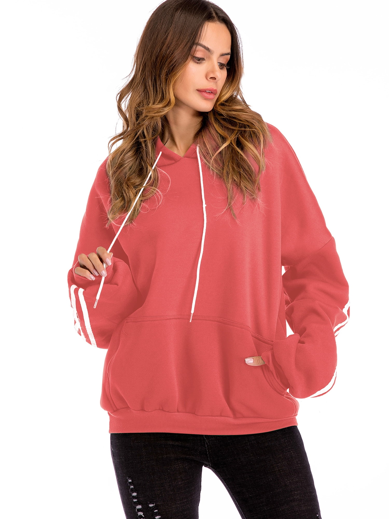 Sayfut Womens High Neck Ultra Soft Fleece Solid Pullover Hoodie