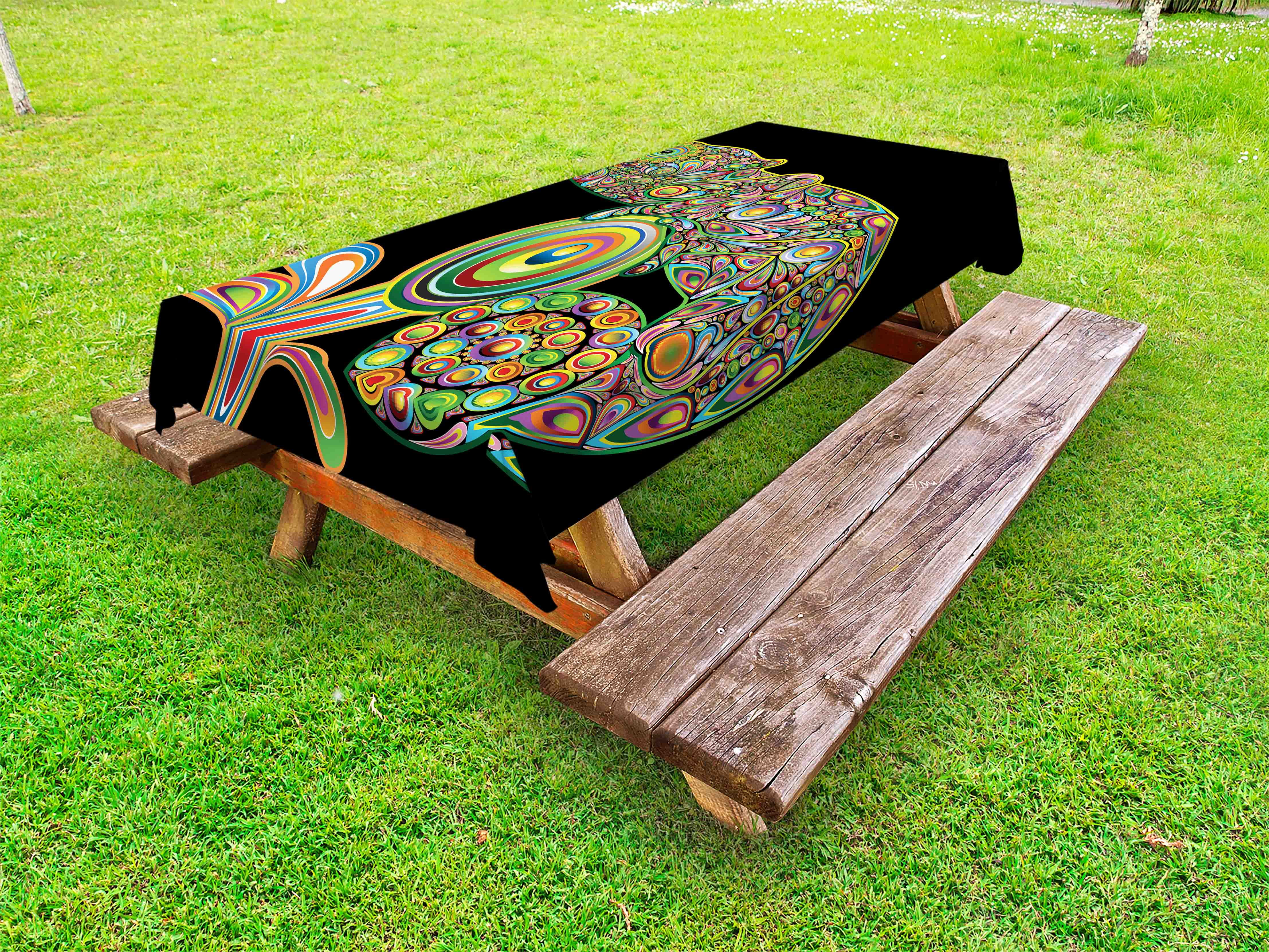 Psychedelic Outdoor Tablecloth, Pop Art Chameleon Figure with Elements ...