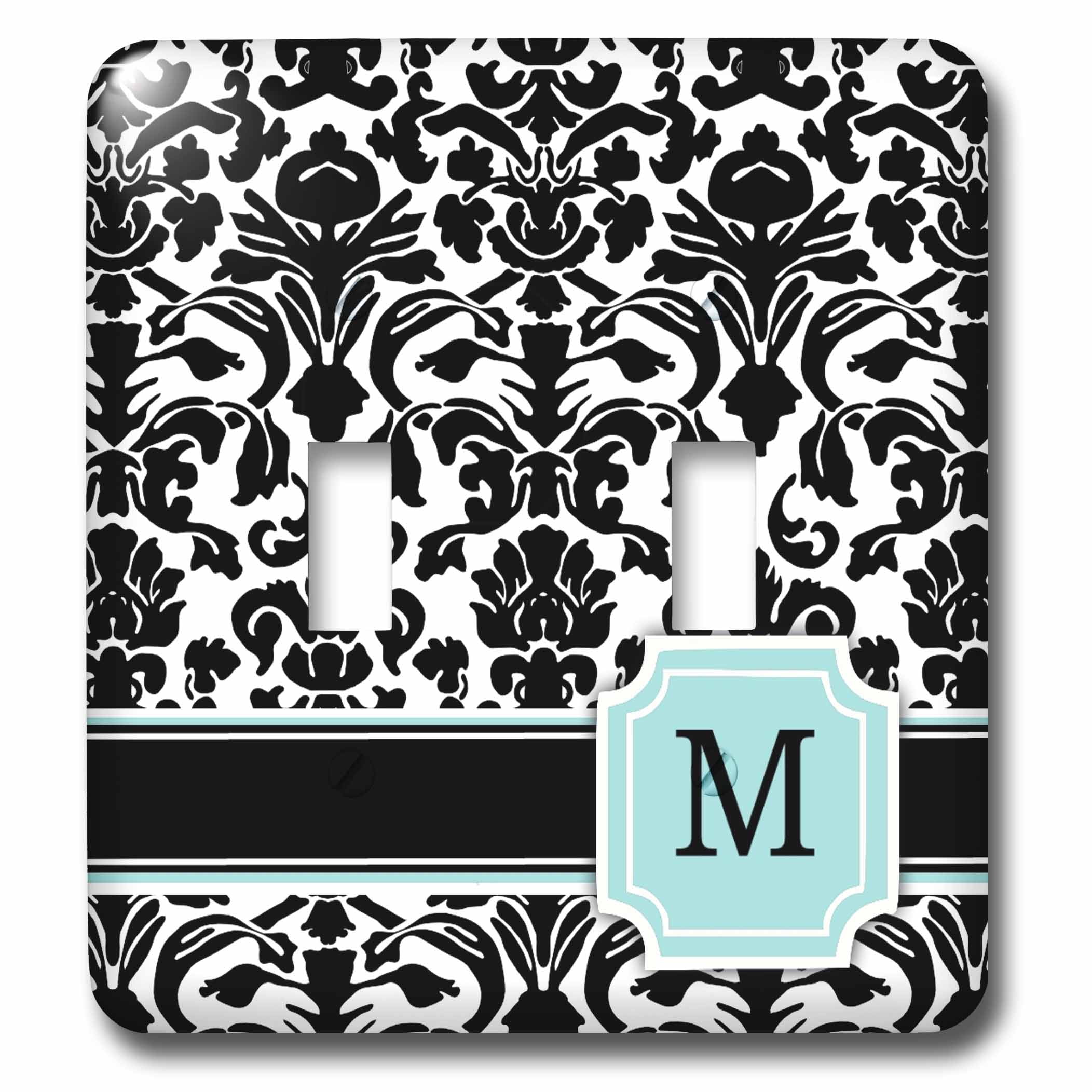 3dRose Letter M personal monogrammed mint blue black and white damask ...
