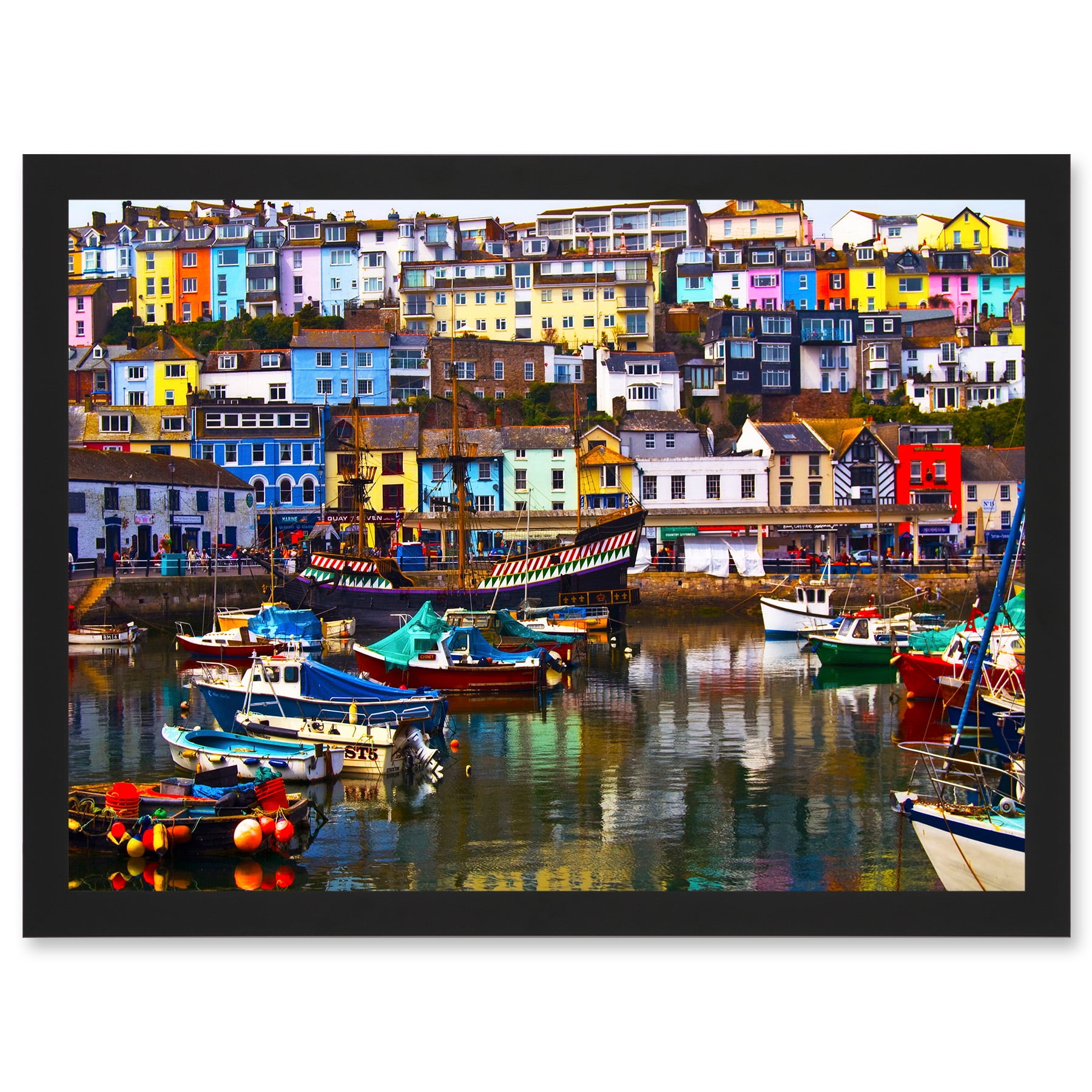 Photo Cityscape Brixham Devon England Harbour Boats UK Artwork Framed ...
