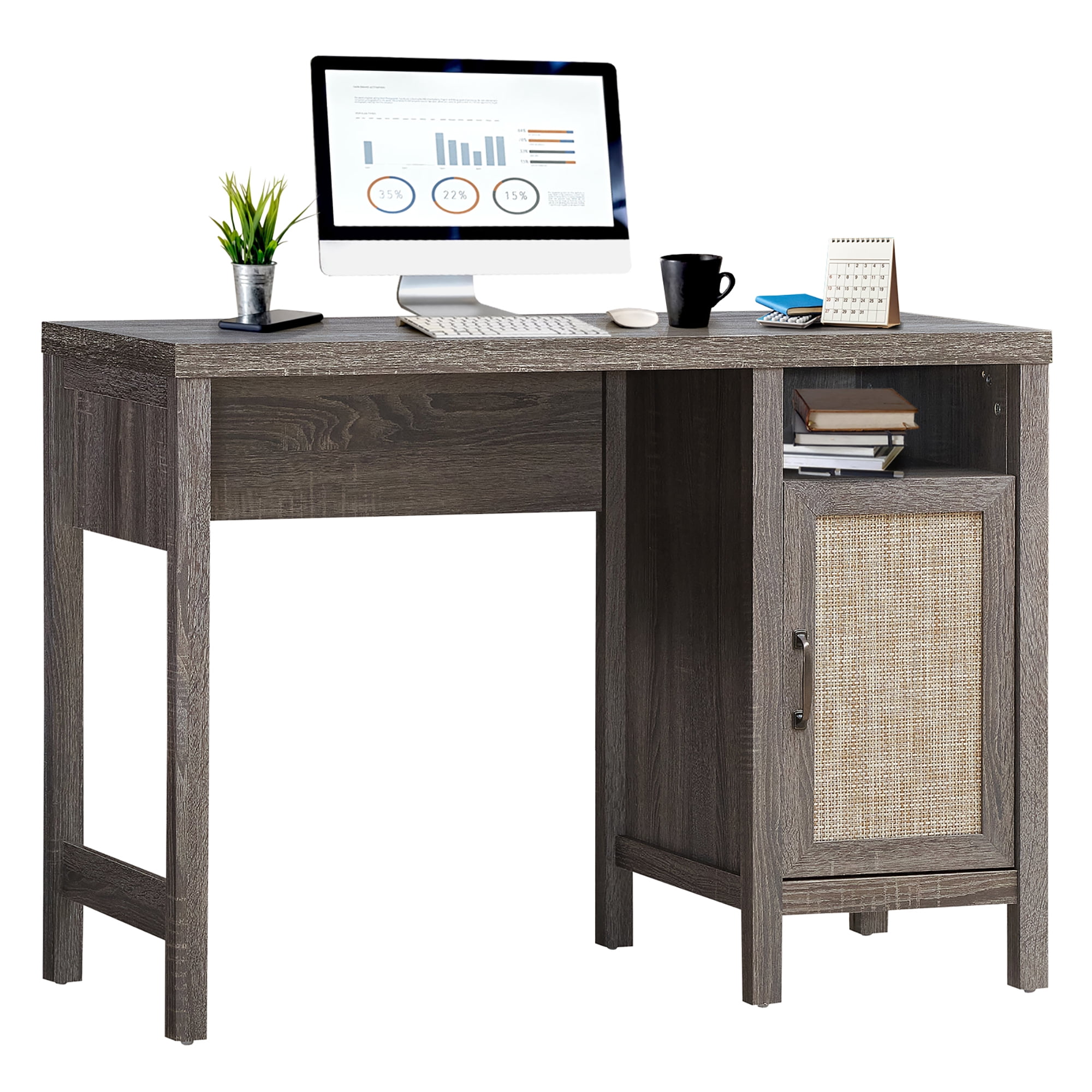 Costway Rustic Computer Desk Writing Table Study Workstation w/ Storage ...