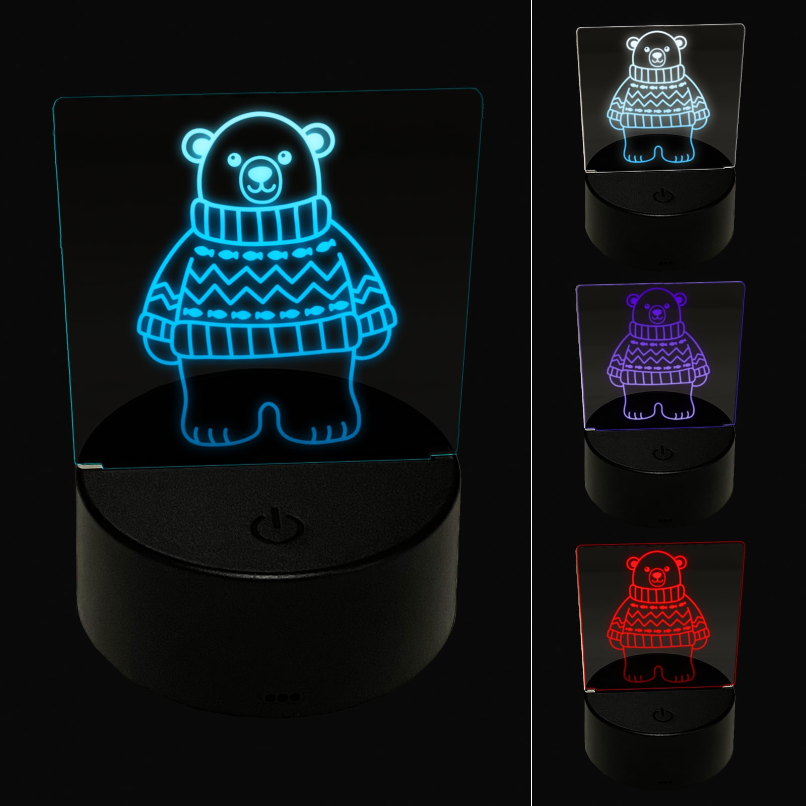 Polar Bear in Sweater LED Night Light Sign 3D Illusion Desk Nightstand ...