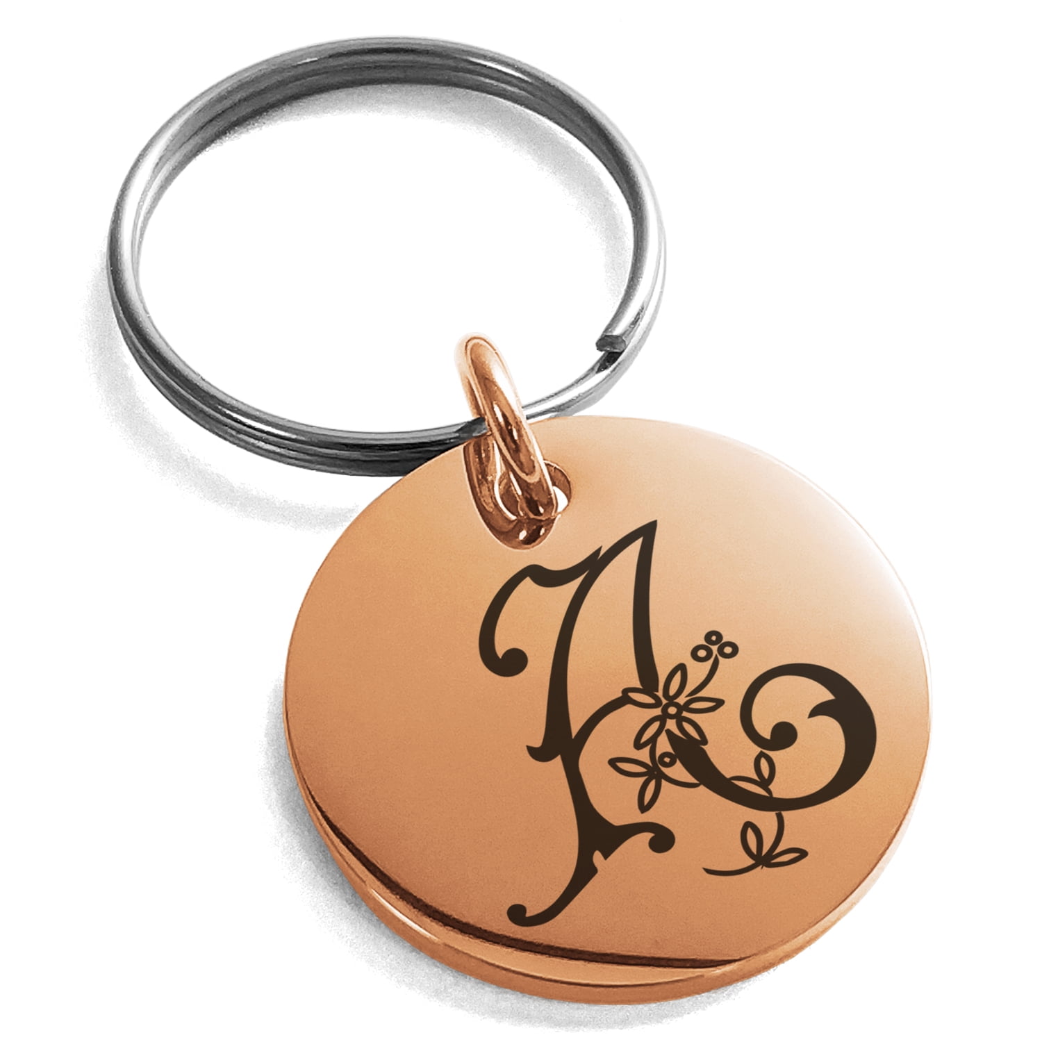 Stainless Steel Letter A Initial Floral Monogram Engraved Small ...
