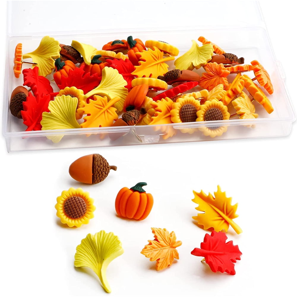 PEACNNG 40 Pieces Autumn Maple Leaf Forest Animal Pushpin Design ...