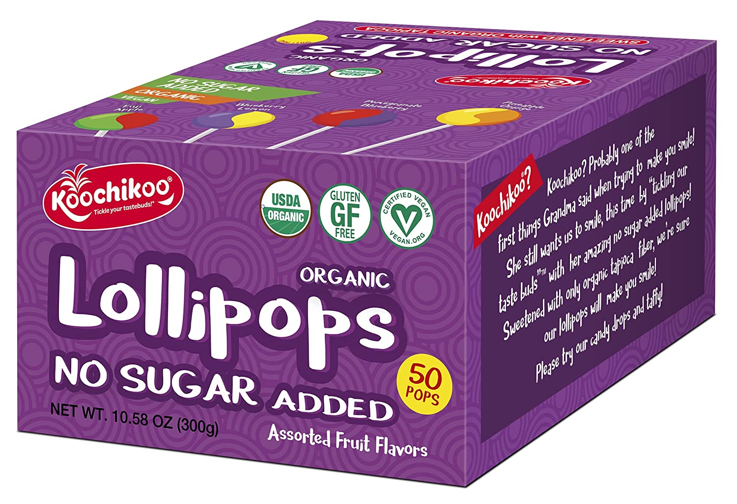 Koochikoo Organic Sugar Free Lollipops Variety Box Assorted Fruit Koochikoo Organic Sugar Free Lollipops Variety Box Assorted Fruit