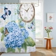 Bathroom Shower Curtain Blue Hydrangea Flower Butterflies Waterproof ...
