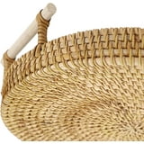 Hand-Woven Rattan Round Serving Tray with Handles, Small Outdoor ...