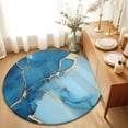 Abstract Art Area Rug, Teal Blue Marble Stone Gold Cracks Modern Non ...
