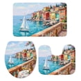 Abstract Town Bathroom Rugs Set Sailboat Houses Sea Wine Pink Floral ...