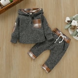 Kimi Bear Newborn Baby Boys Cozy Hooded Plaid Top + Pants Set, Autumn