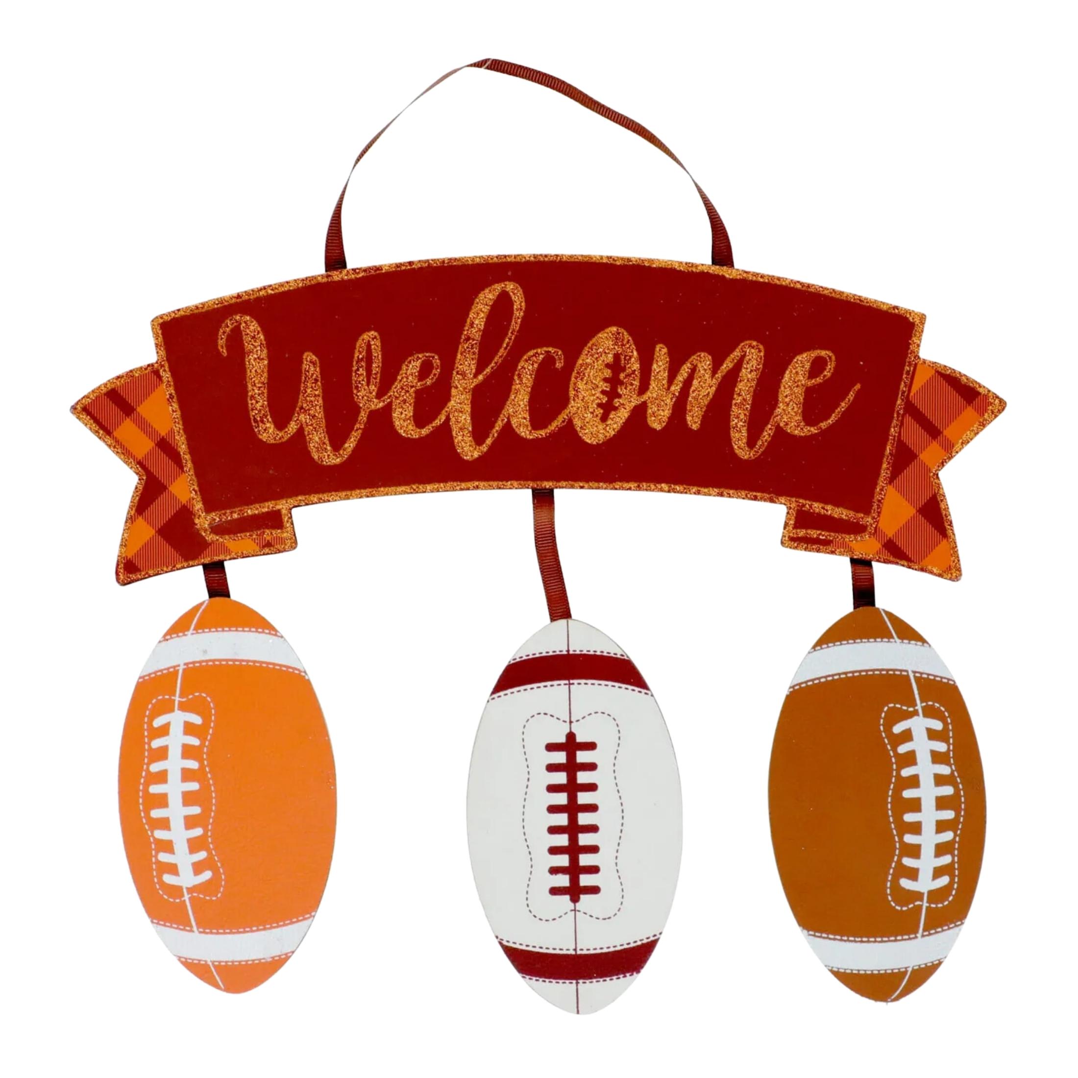 Football Leather Dangle Welcome Wall Sign Bundle for Home Living Room ...